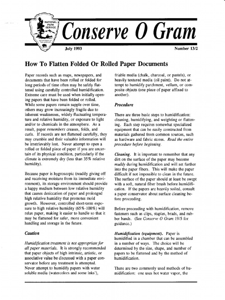 Conserve O Gram: How To Flatten Folded or Rolled Paper Documents | PDF