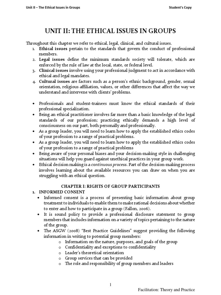 Unit Ii - Ethical Issues in Group - Students | PDF
