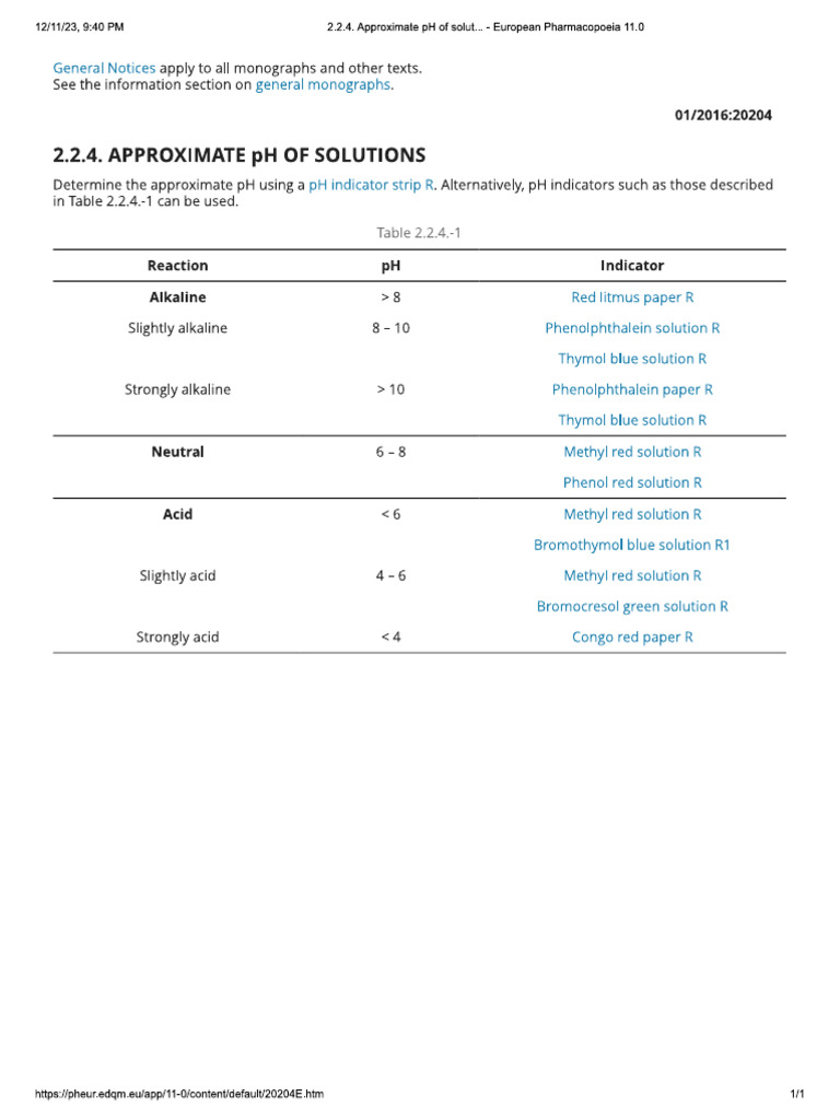 2.2.4. Approximate PH of Solut... - European Pharmacopoeia 11 | PDF