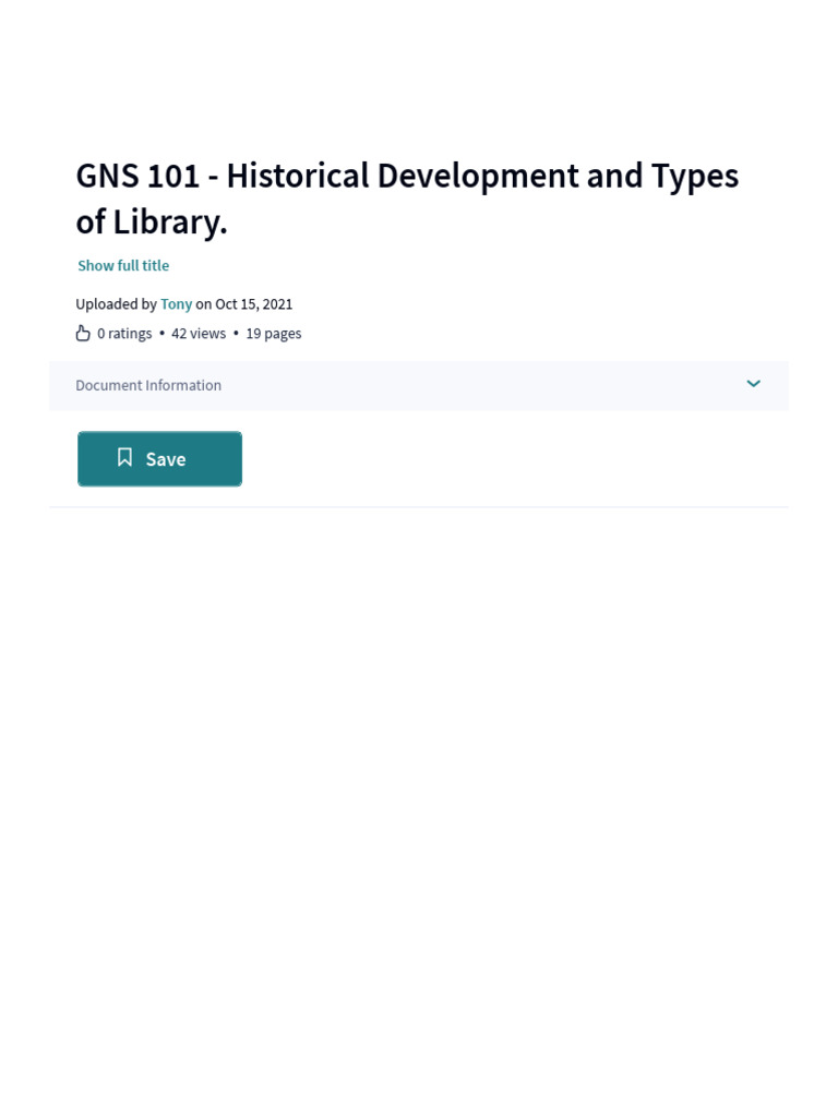 GNS 101 - Historical Development and Types of Library PDF | PDF