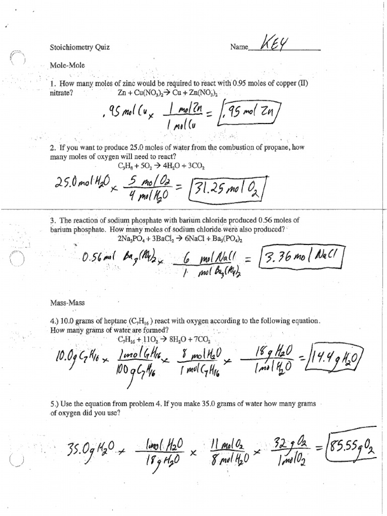 Stoichiometry Practice Test Ans | PDF