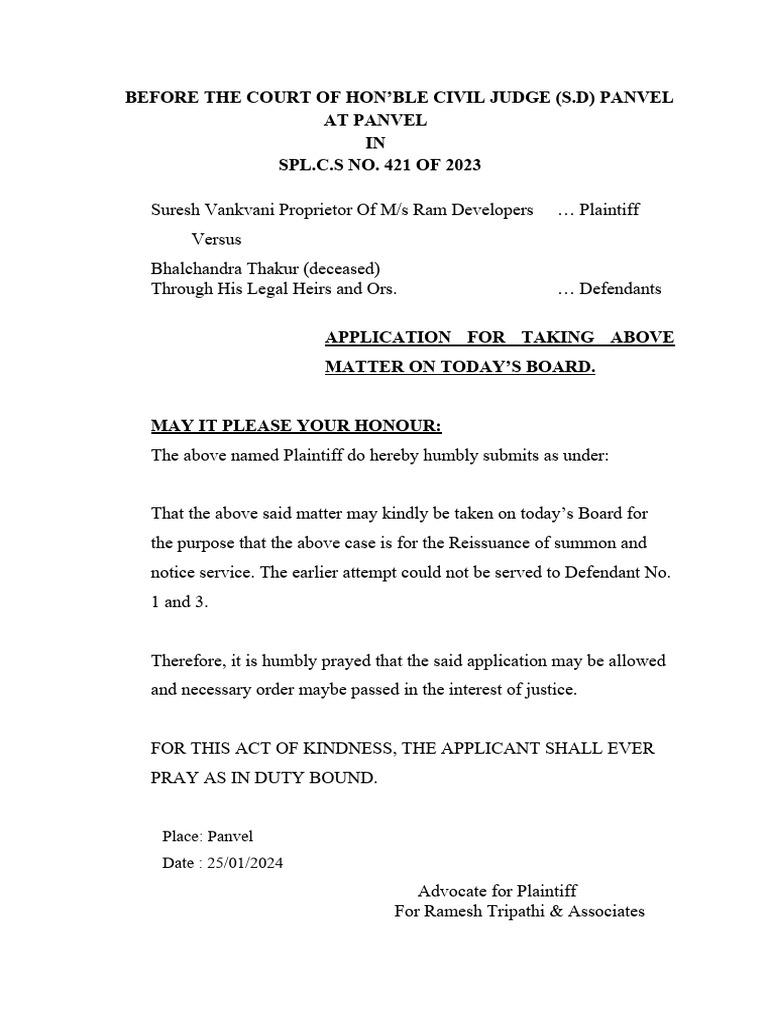 Application for Reissuance of Summons | PDF