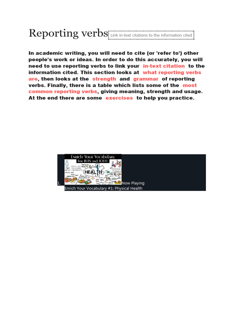 Academic Writing: Reporting Verbs | PDF | Sentence (Linguistics) | Verb