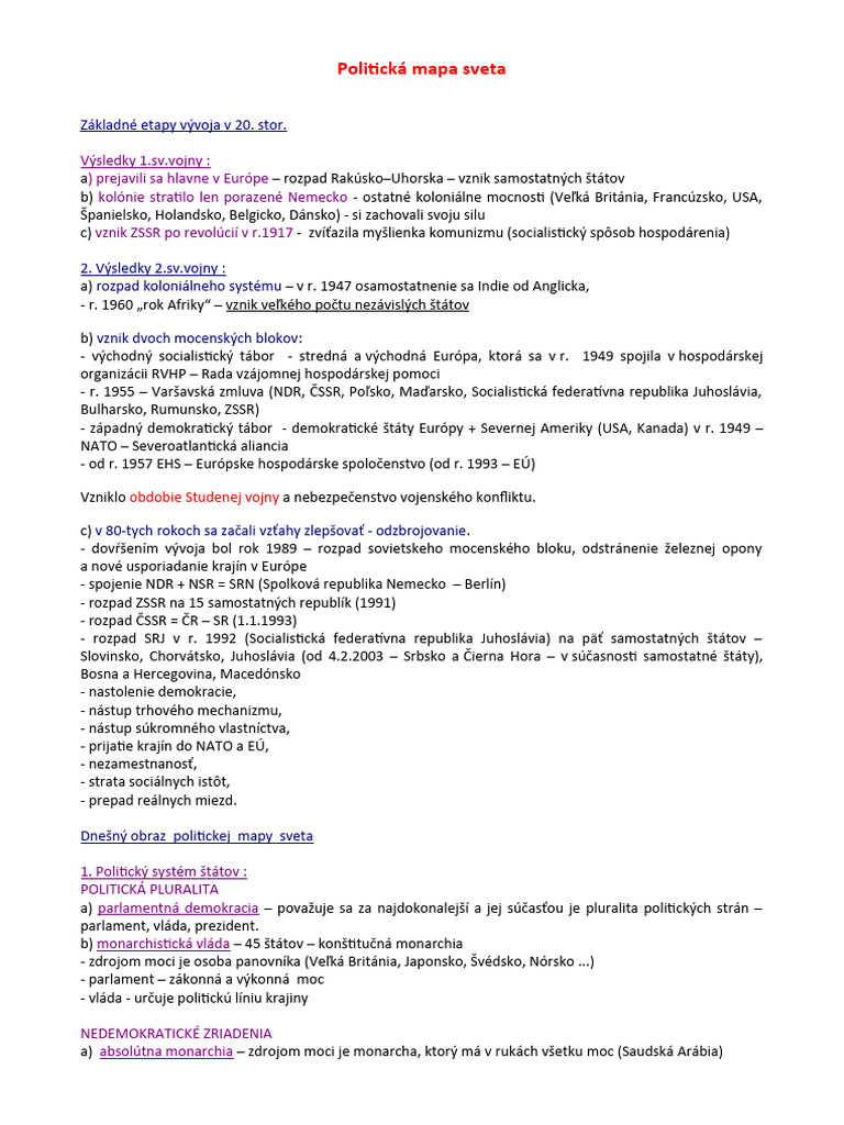 PolitickÃ¡ Mapa Sveta | PDF