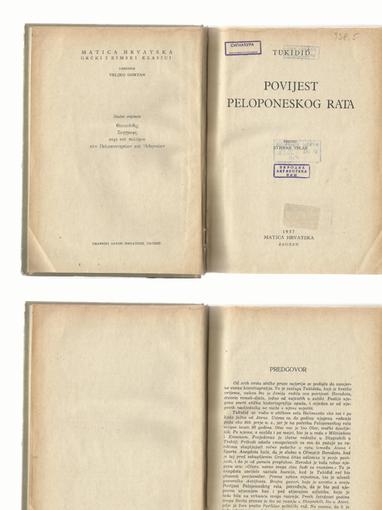 Tukidid Peloponeski Rat Prve 3 KNJ | PDF