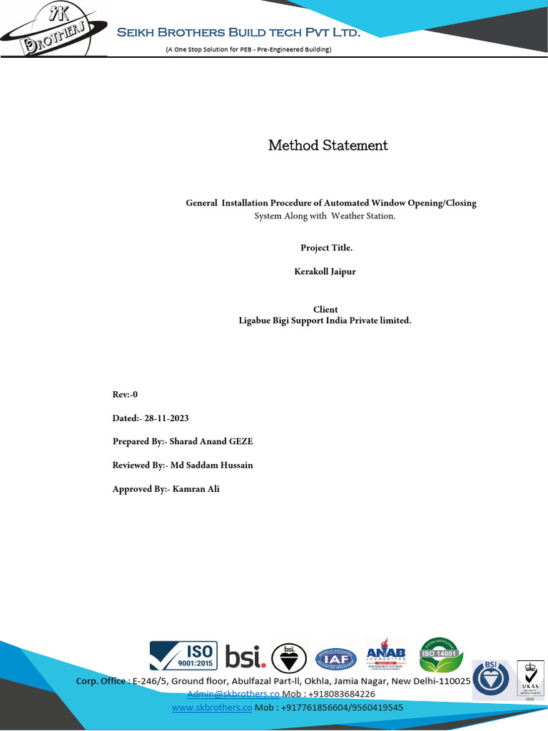 Method Statement Automatic Windows | PDF