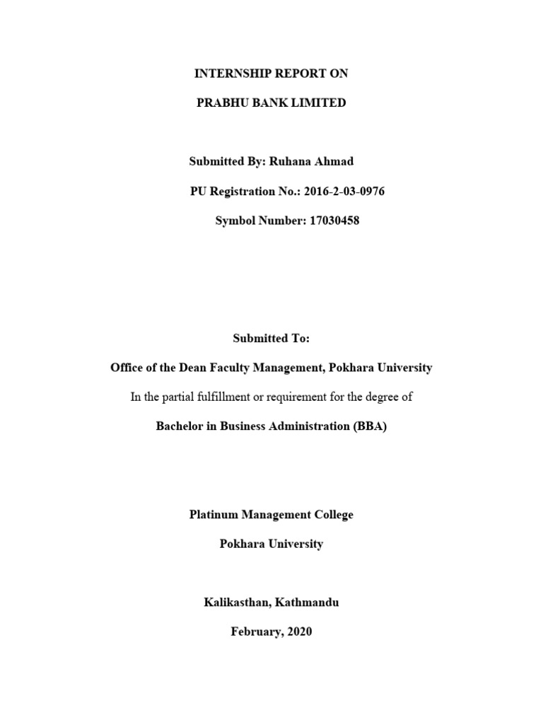 Prabhu Bank Intern Report | PDF | Banks | Loans