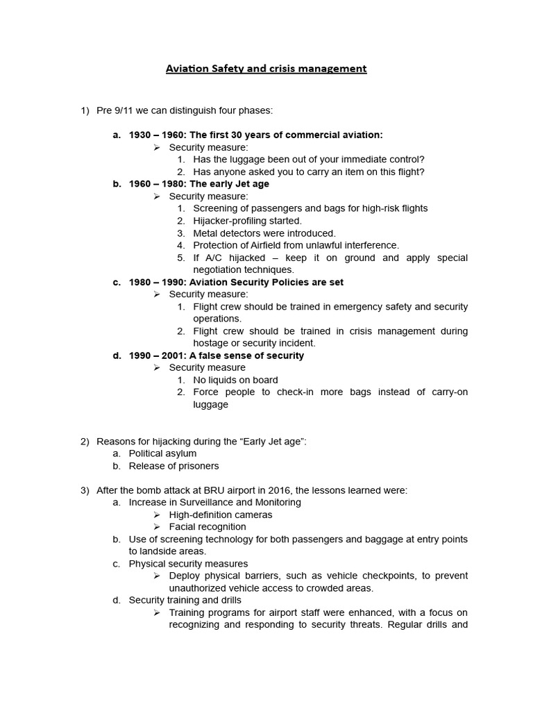 Safety and Crisis Management Revison Paper | PDF | Aircraft Hijackings ...