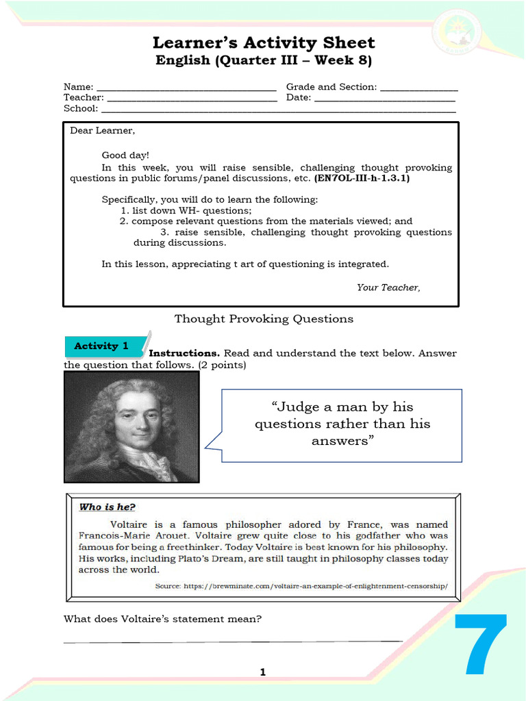 Learner's Activity Sheet: English (Quarter III - Week 8) | PDF | Self ...