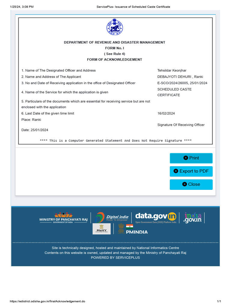 ServicePlus - Issuance of Scheduled Caste Certificate | PDF