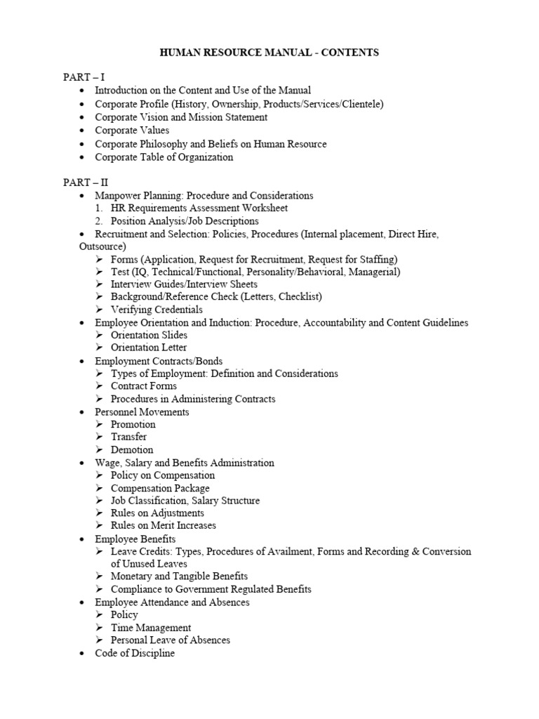 HR Manual Contents | PDF