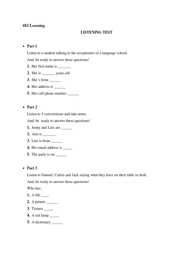 Listening Test #1 | PDF