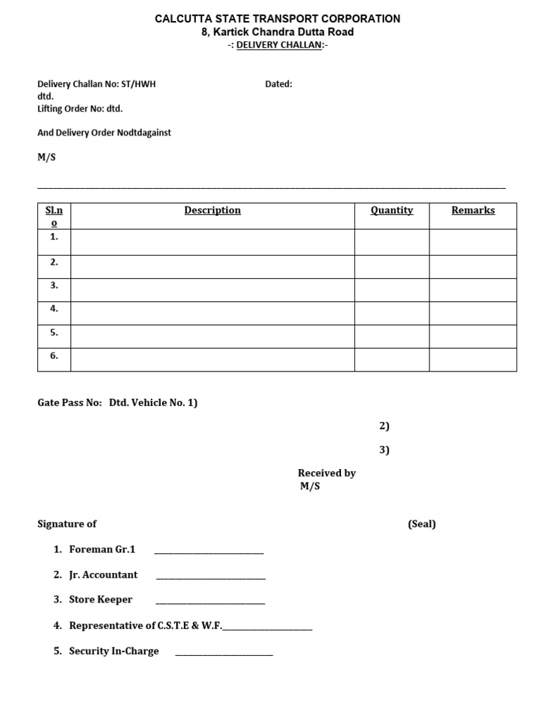 Delivery Challan | PDF | Finance & Money Management