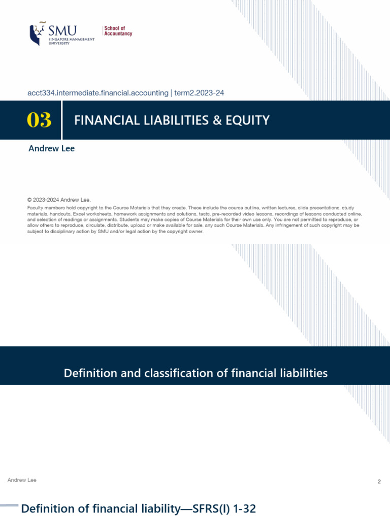 IFA Lesson 3 Slides (Financial Liabilities & Equity) | PDF