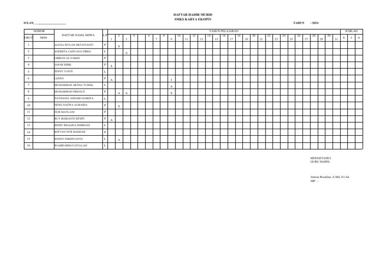 Format Absen X | PDF
