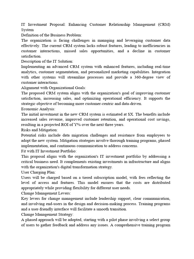 IT Investment Proposal - Enhancing Customer Relationship Management ...