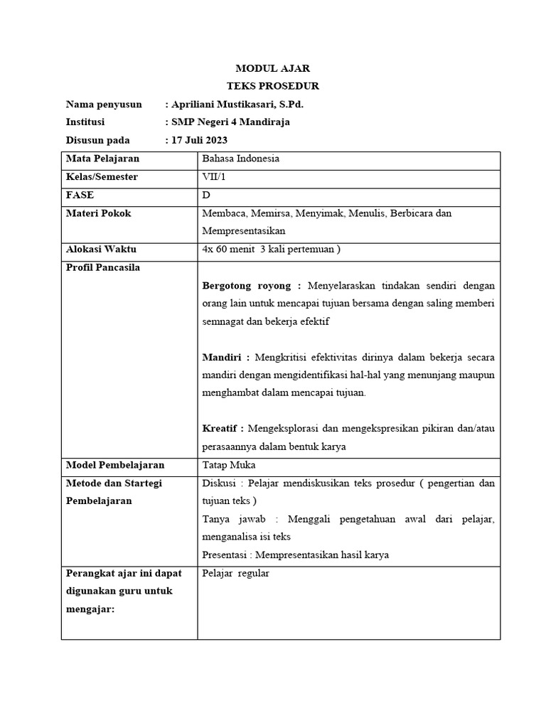 Modul Ajar Teks Prosedur | PDF