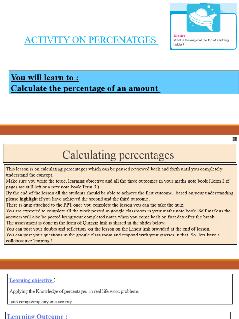 DAY 4 - RECORDED LESSON ON Percentages 1 | PDF | Learning | Human ...