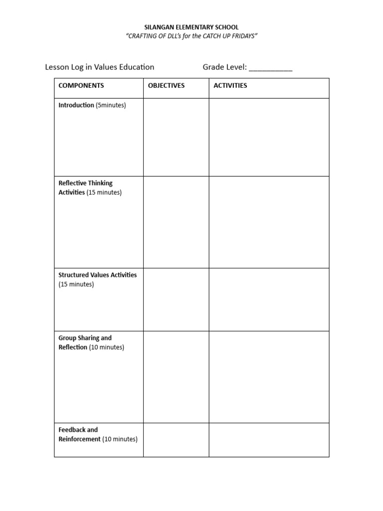 Sample DLL For Catch Up Friday | PDF