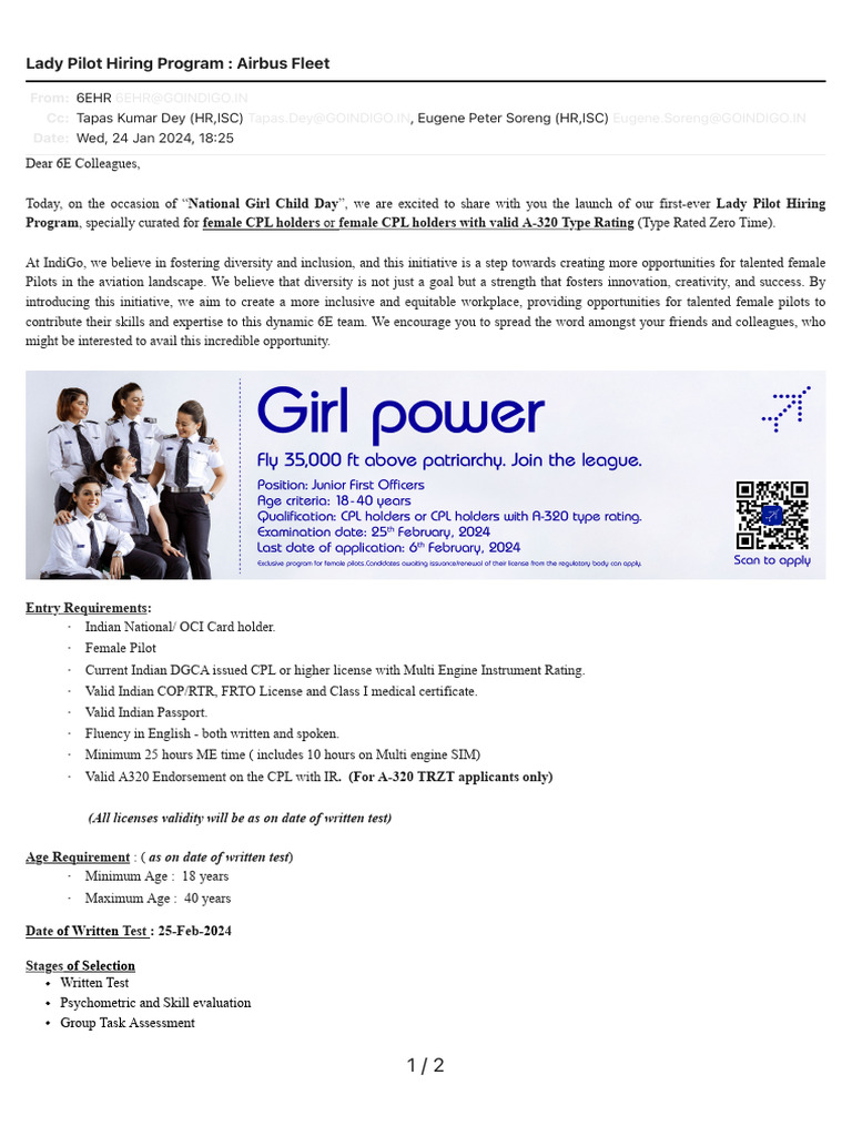 6E Lady Pilot Hiring Program | PDF | Business