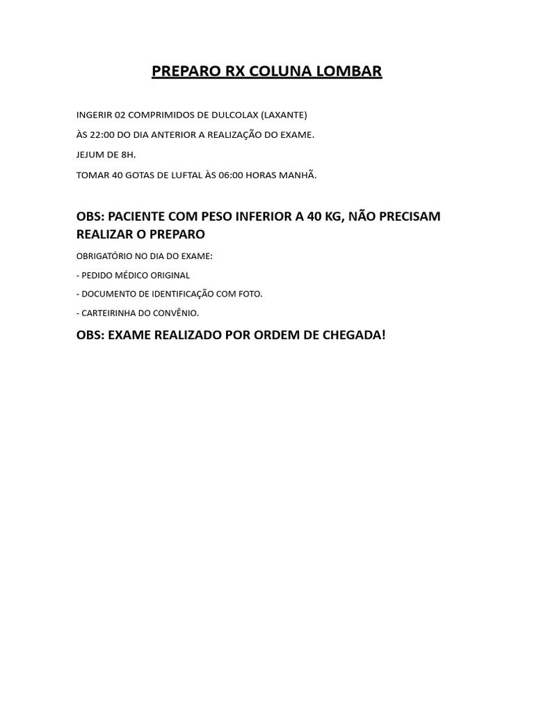 Preparo para RX da Coluna Lombar | PDF