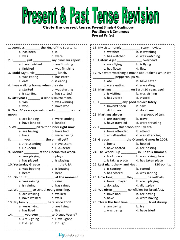 Present and Past Tenses Test | PDF