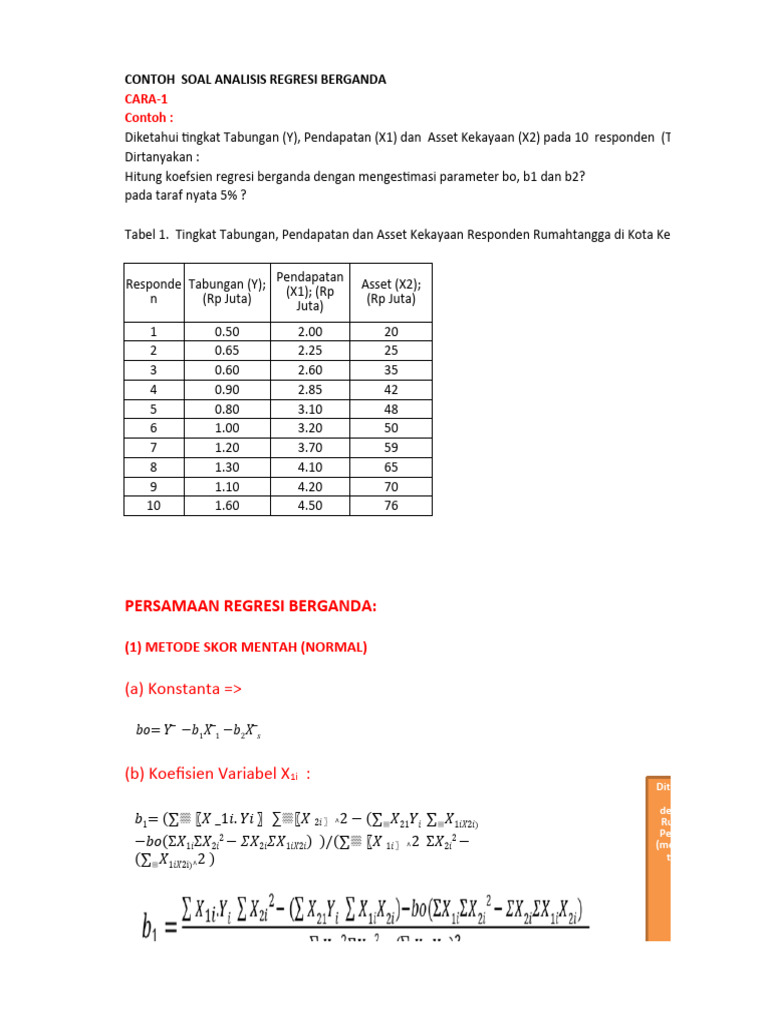 Contoh Analisis Regresi Berganda | PDF | Metode & Bahan Ajar