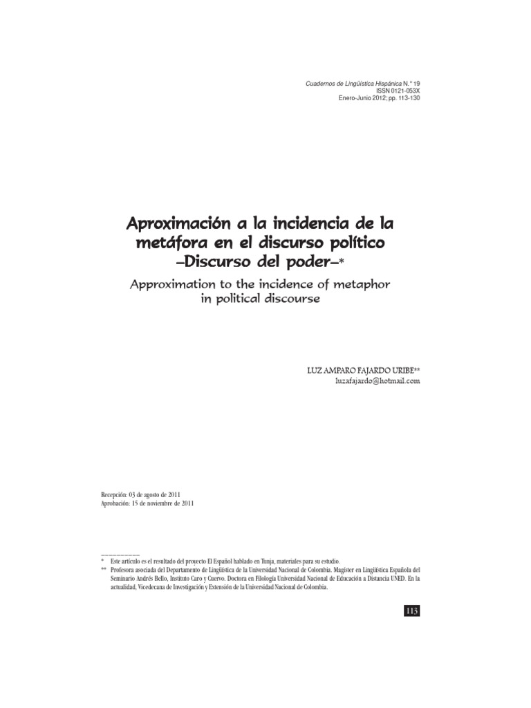 Artículo La Metáfora en El Discurso Del Poder | PDF | Metáfora | Hablar ...