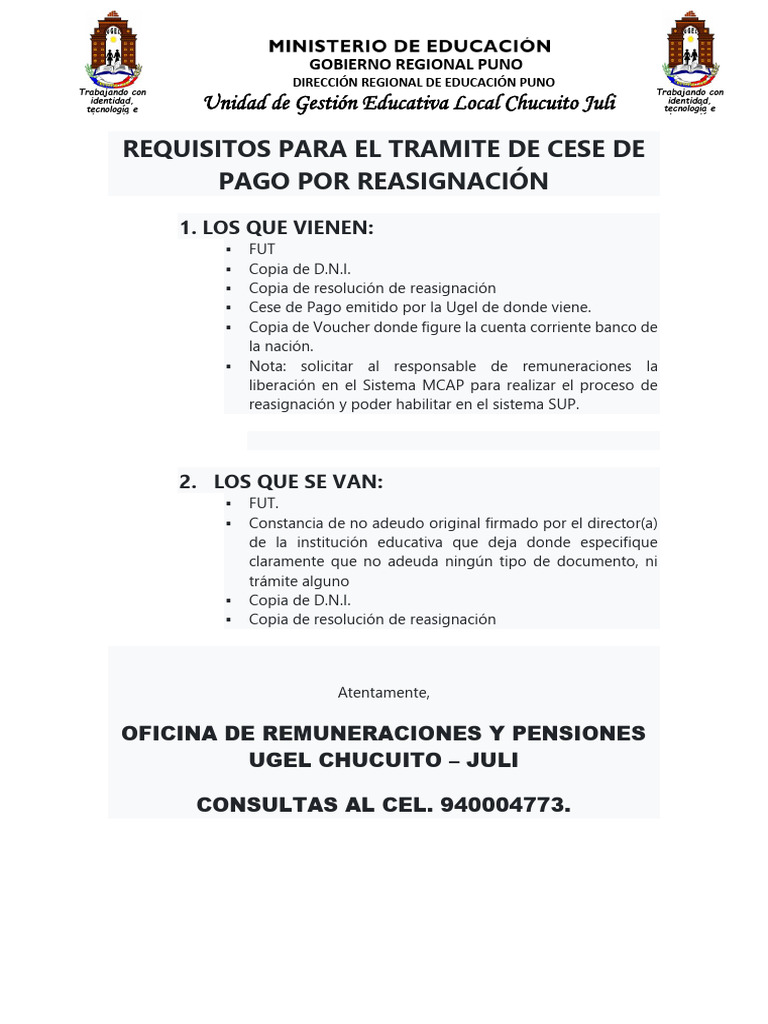 Requisitos Para El Tramite de Cese de Pago Por Reasignacion | PDF
