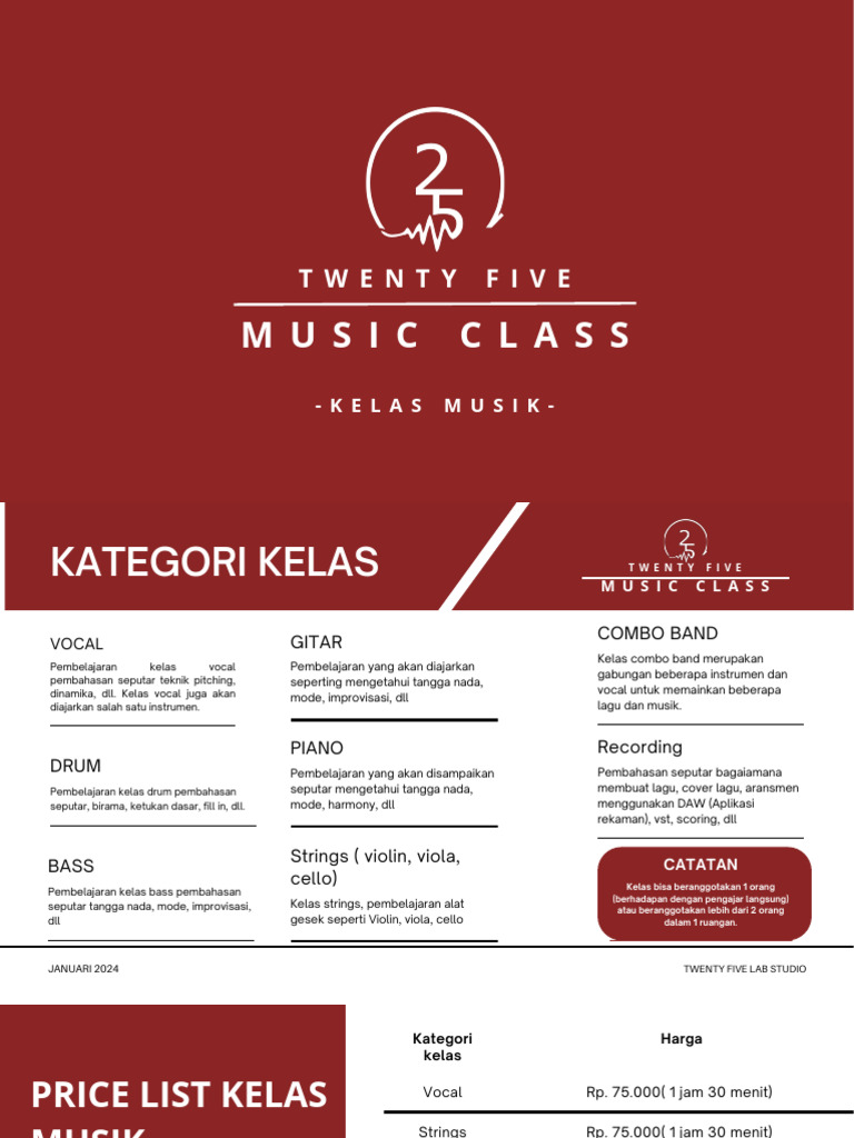 Kelas Musik Price List | PDF | Seni