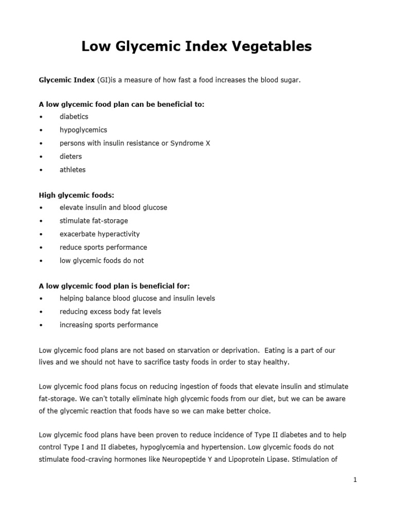Low Glycemic Index Veg Long | PDF | Glycemic Index | Hypoglycemia