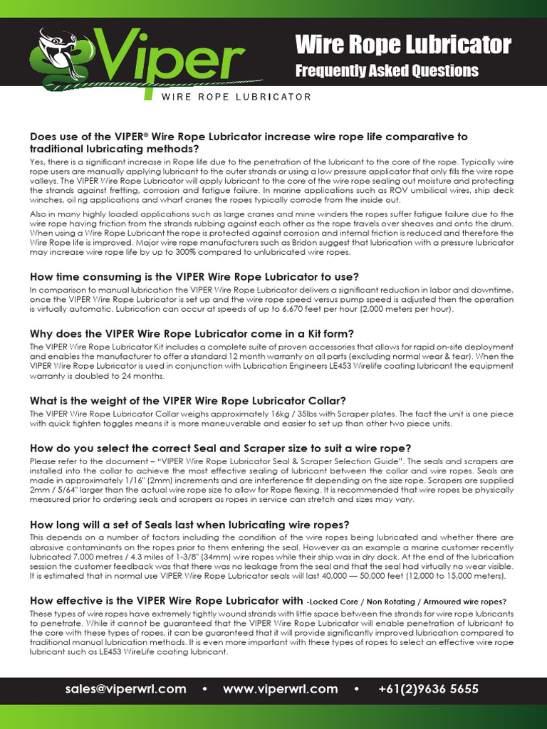 Viper Frequently Asked Questions | PDF | Crane (Machine) | Wire