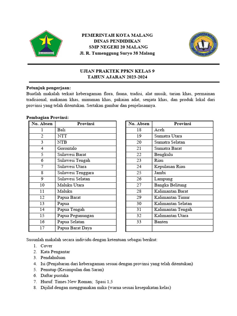 Uprak PPKN Kelas 9 - T.A 2023-2024 | PDF