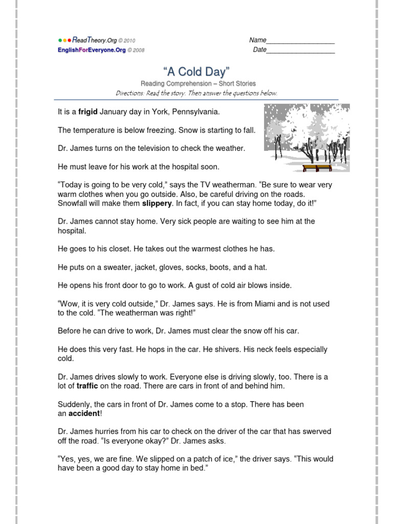 M2 - Reading Practice (A Cold Day) | PDF