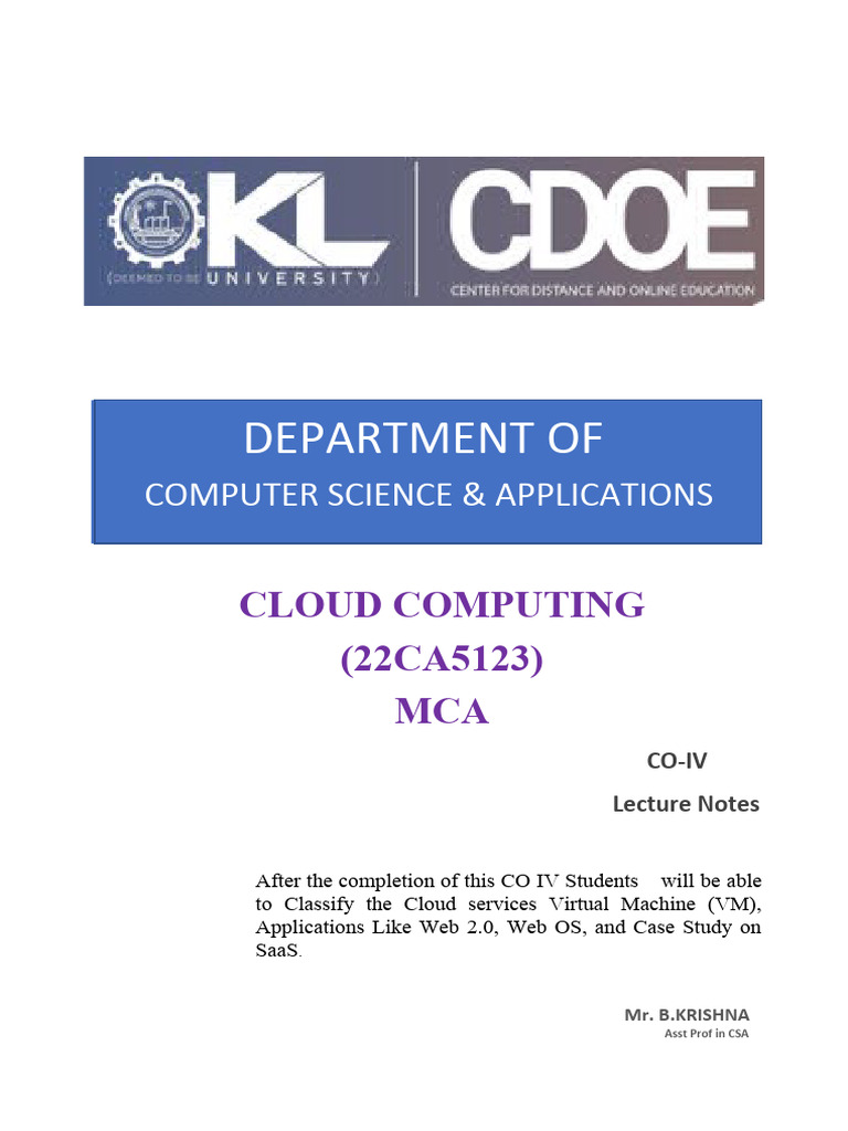 MCA - M4U4 - Cloud Computing (22CA5123) A.Y-2023-24 | PDF | Cloud Computing | Platform As A Service