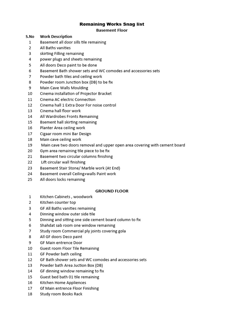 Plot N36 Remaining Works Detail | PDF | Basement | Tile