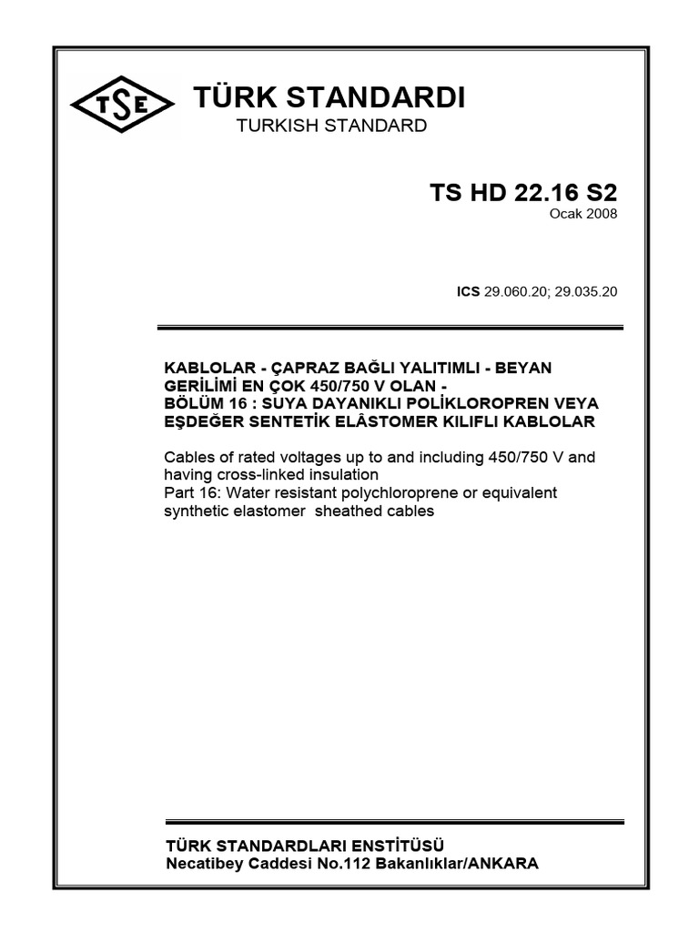 Türk Standardi: TS HD 22.16 S2 | PDF