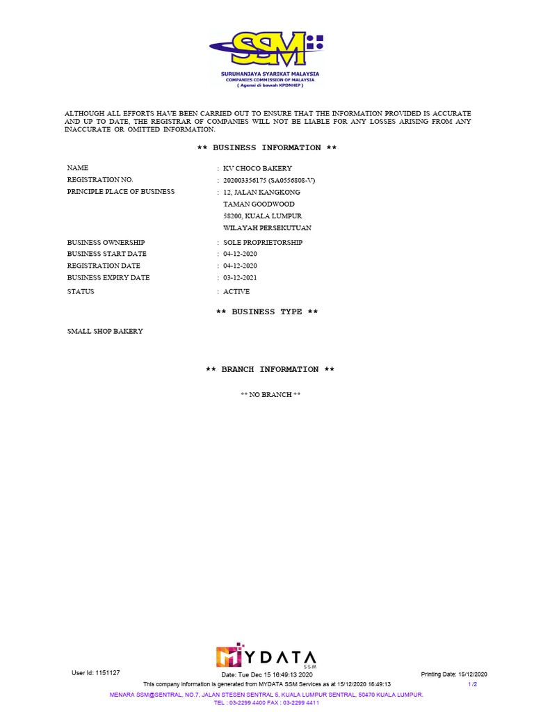 Business Information : Date: Tue Dec 15 16:49:13 2020 User Id: 1151127 | PDF | Business