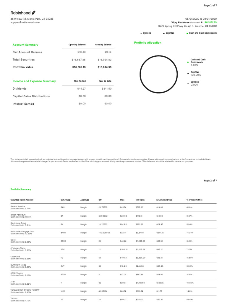 Robinhood Account Statement Summary | PDF | Debits And Credits ...