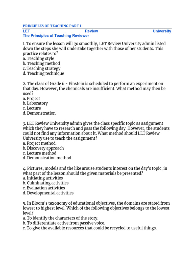 Principles Of Teaching Part 1 Pdf Lesson Plan Learning