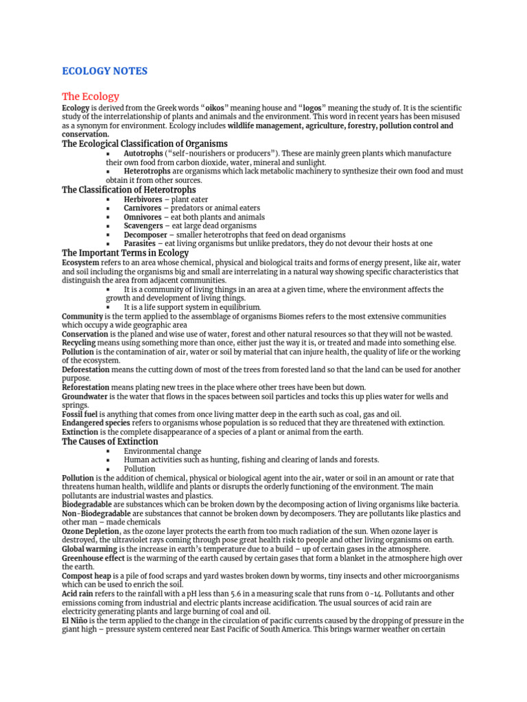 Ecology Notes | PDF | Ecology | Soil