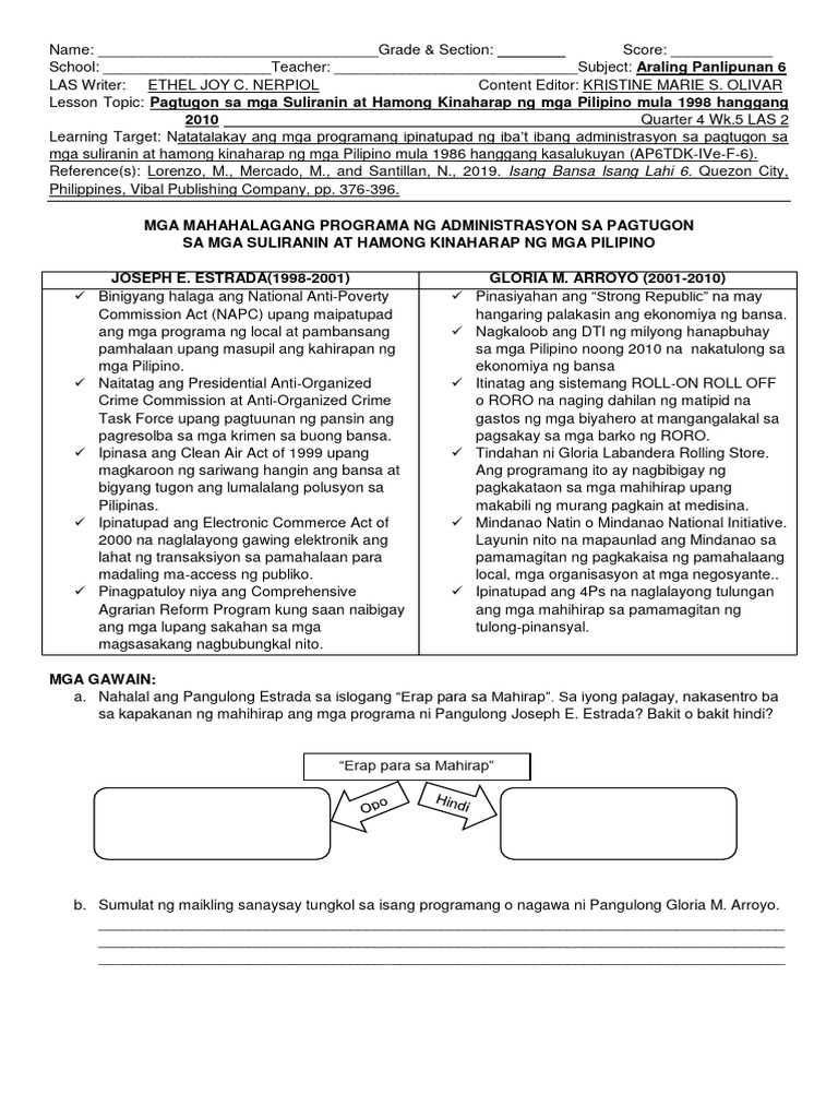 Ap 6 Quarter 4 Week 5 Las 2 | PDF