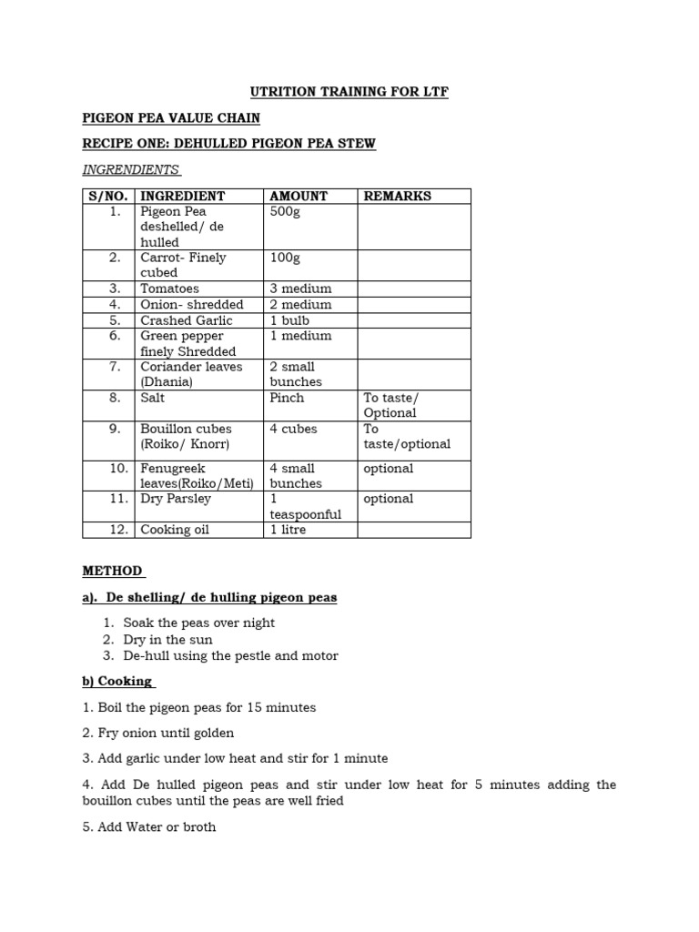 Nutrition Training For LTF Pigeon Peas | PDF | Scallion | Onion