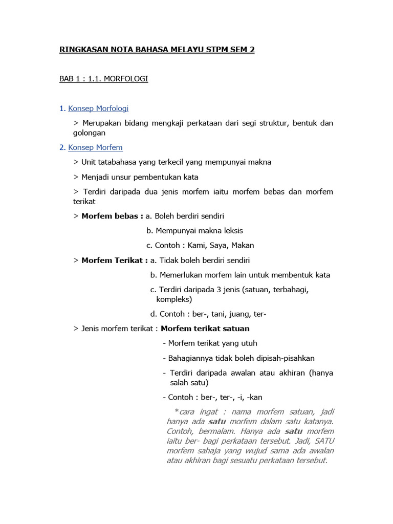 Ringkasan Nota BM2 STPM | PDF