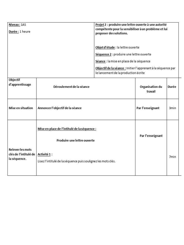 Mise en place de la séquence 1AS | PDF