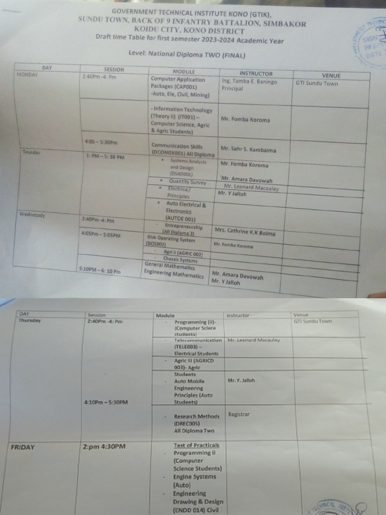 Diploma Time Table Gti-Sundu Town | PDF
