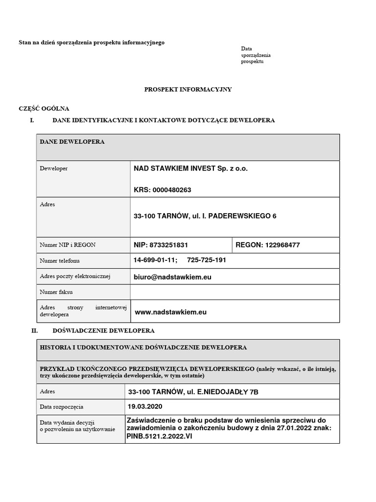 Prospekt Informacyjny 2024 WZÓR | PDF