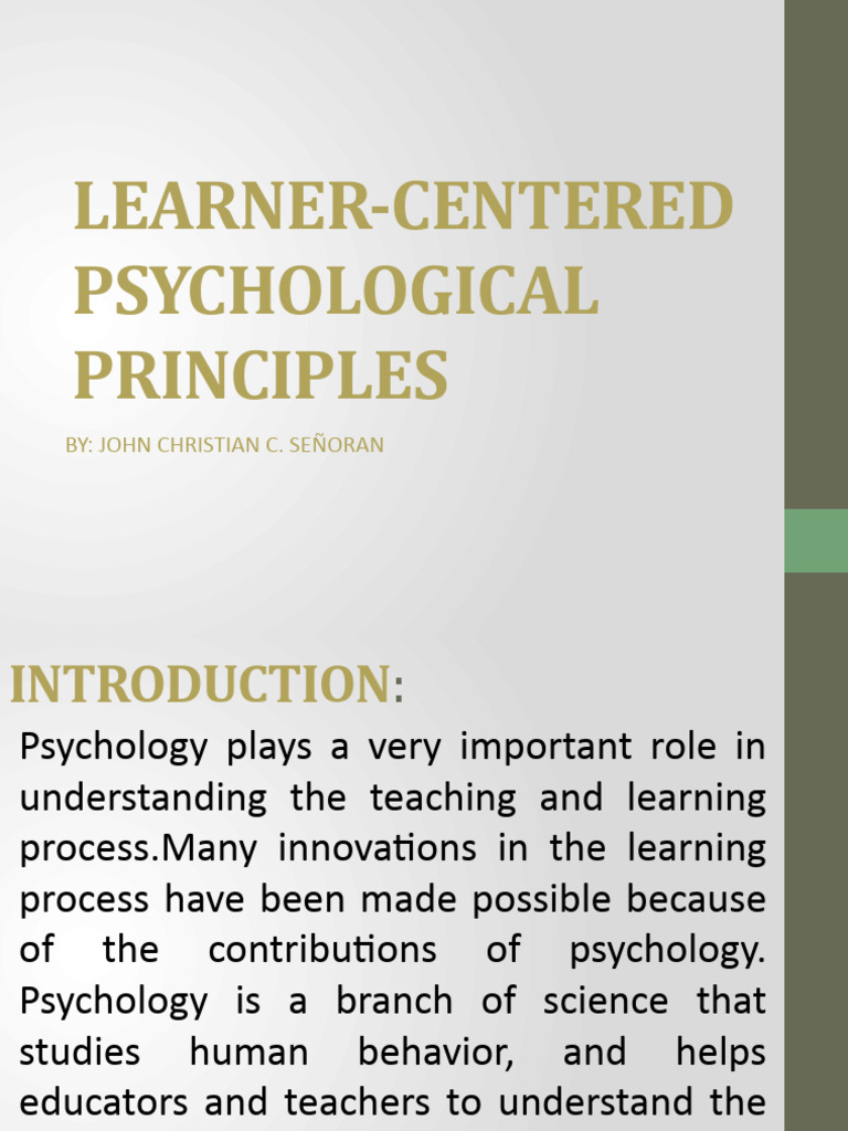 Learner Centered Psychological Principles Child Ado | PDF | Learning ...
