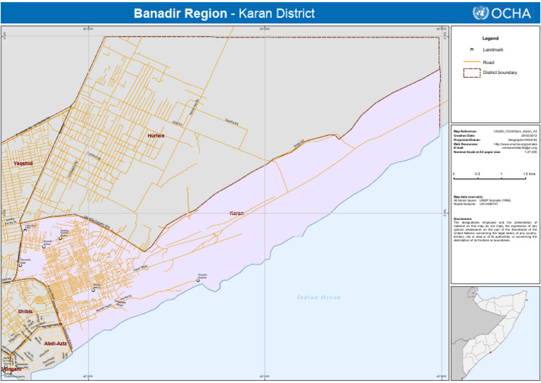 OCHASom Administrative Map Banadir Karan A3 | PDF | Navigation | Geophysics