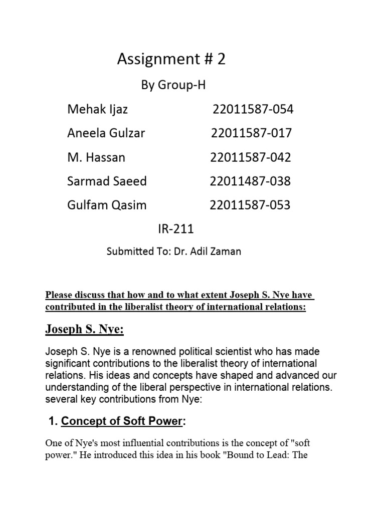 Assignment For IR-211 | PDF | International Relations | Soft Power